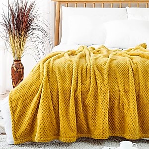 jinchan Fleece Throw Blanket 50"x60" Flannel Blanket for Couch Bed Throw Cozy Soft Throw Blanket Living Room Decor Fluffy Blanket Throw Gifts Mustard Yellow