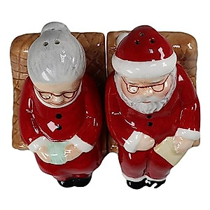 Ebros Gift North Pole Residence Mr And Mrs Santa Claus Sitting On Sofa Chair Christmas Couple Salt And Pepper Shakers Set Ceramic Figurines Party Kitchen Tabletop Collectible