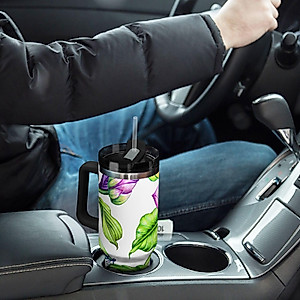 Yasala Car Tumbler with Handle Lotus Dragonfly Spring Travel Mug Coffee Cup Insulated Beverage Container Mega Cup for Hot Cold Drinking Thermos Water Bottle Cupholder Friendly 40 oz