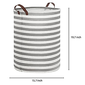 Freestanding Laundry Basket, 63L Freestanding Waterproof Clothes Basket, Collapsible Round Bohemia Storage Organizer with Leather Handles for Dirty Clothes, Home Storage (Grey)