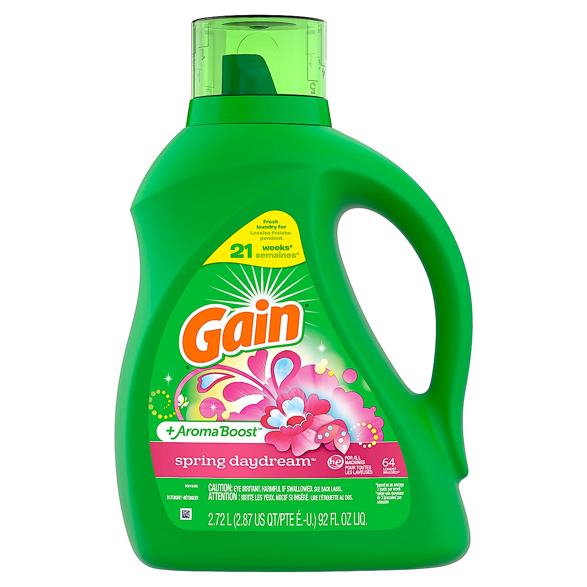 Gain + Aroma Boost Liquid Laundry Detergent, Spring Daydream Scent, 64 Loads, 92 fl oz, HE Compatible