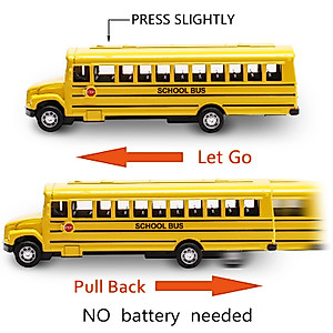 KOMENDANT 2 Pack 5.5inch Pull Back School Bus Playset, Die-cast Metal Toy Play Vehicles with Yellow for Kids Boys Toddlers