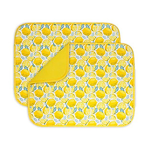Reversible Ultra Absorbent Microfiber Dish Drying Mats 2 Pack. Air Dry Plates, Bowls, Flatware, Cups, Mugs and More on Kitchen Countertops. Machine Washable and Super Fast Drying (Lemon)