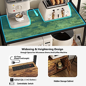 Furniouse 5-Tier Kitchen Bakers Rack with Power Outlet, Industrial Microwave Oven Stand with Shelves, Kitchen Utility Storage Shelf with Cabinet, Standing Kitchen Storage Rack, Rustic Brown