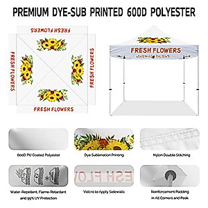 ABLEM8CANOPY Custom Canopy Tent 10x10 with Logo, Personalized Pop Up Canopy Tent with Optional Walls for Business Events, Trade Shows, Farmers Market, Roller Bag Included(Fresh Flower)
