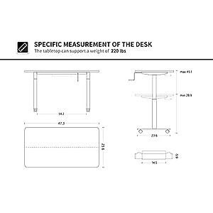 FEZIBO Crank Adjustable Height Standing Desk, 48 x 24 Inches Manual Stand up Desk, Sit Stand Desk with Handle, Home Office Desk with Black Top and Black Frame