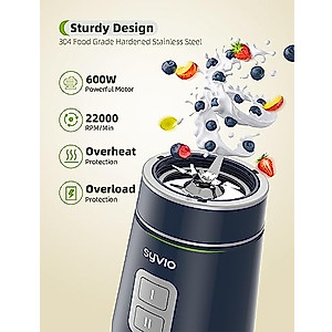 Syvio Blender for Shakes and Smoothies, 600W Smoothie Blender,Personal Blender with 2 Speed Control, Smoothie Maker with 2 BPA-Free 20Oz Sport Cup-Blue