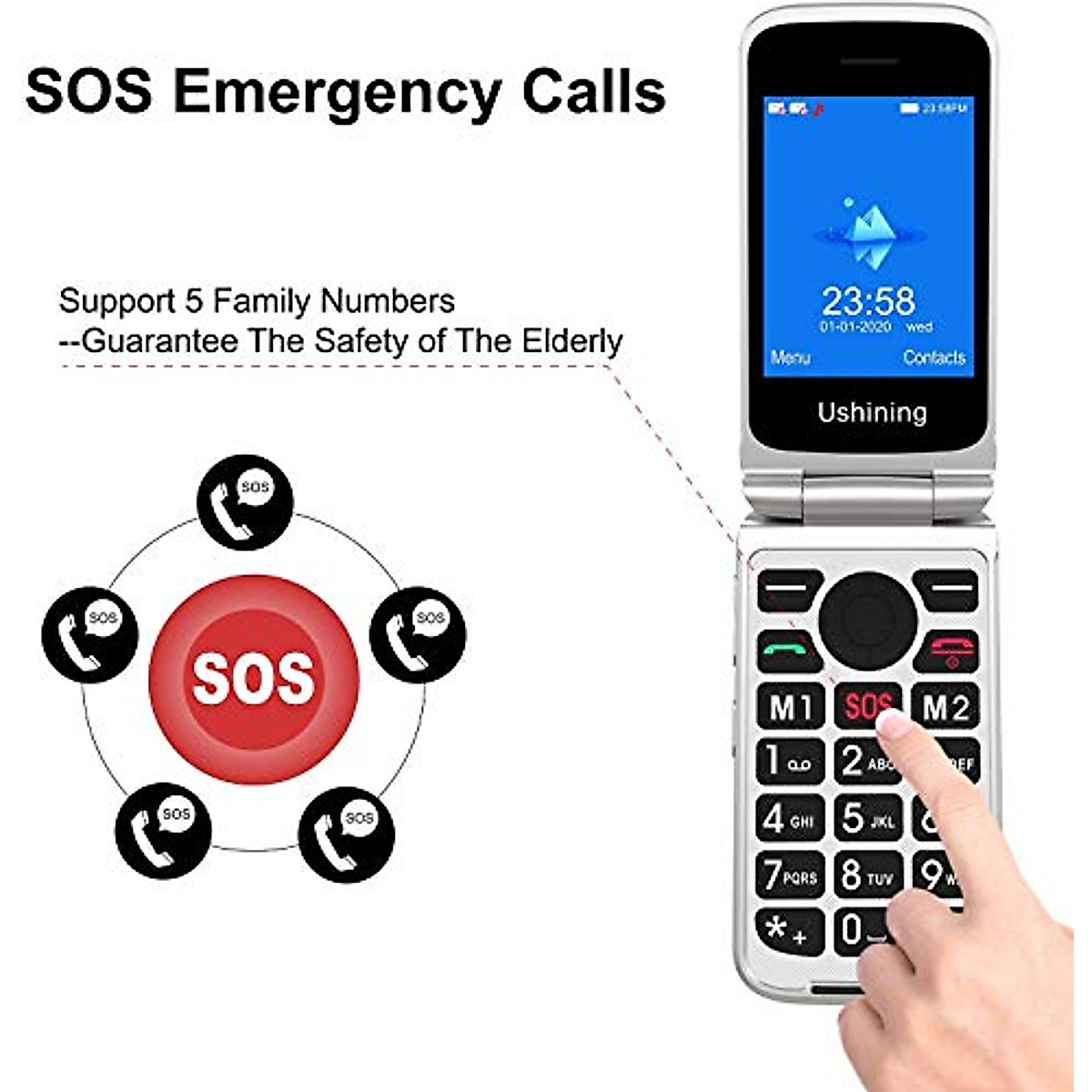 USHINING 3G Unlocked Flip Phone Dual Screen Dual SIM Mobile Phones Easy-to-Use Flip Cell Phones with Charging Dock (Red)