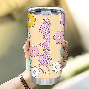 Hyturtle Personalized Gifts For Daisy Flower Lover - Birthday Christmas - Daisies Flower Print Custom Name Stainless Steel Tumbler 20oz With Straw Lid - Gifts For Her Women Girl Daughter Friend