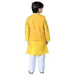 Vaanee Designz Boys' Ethnic Wear Waistcoat Kurta Pyjama Set 7 Years-8 Years Yellow