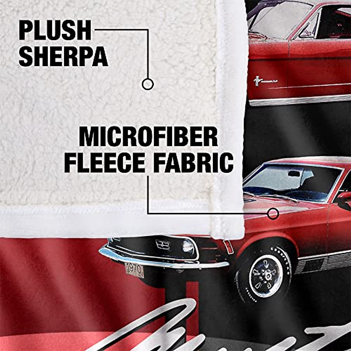 Ford Blanket, 50"x60" Mustang Line Up Silky Touch Sherpa Back Super Soft Throw Blanket