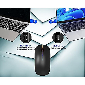 Wireless Bluetooth Mouse,LED Rechargeable Slim Silent Laptop Mouse,Portable(BT5.2+USB Receiver)Dual Mode Computer Mice,Quick Precise Responsiveness Control Laptop,Desktop Computer,Tablet,phone.(Black)