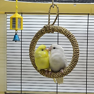 Bird Rope Swing Toy Parrot Climbing Perch Stand Natural Straw Rope Weaving Round Toy for Cockatiel Conure Cockatoo Parakeet Cage Hanging Decor