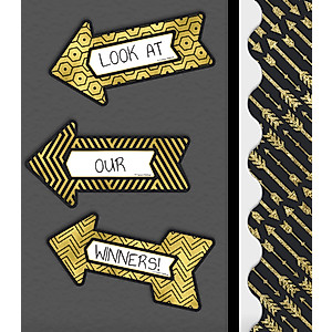 Carson Dellosa Sparkle and Shine Metallic Gold and Black Arrows Bulletin Board Cutouts, 36 Piece Metallic Black and Gold Arrows Bulletin Board Decorations, Sparkle and Shine Classroom Décor