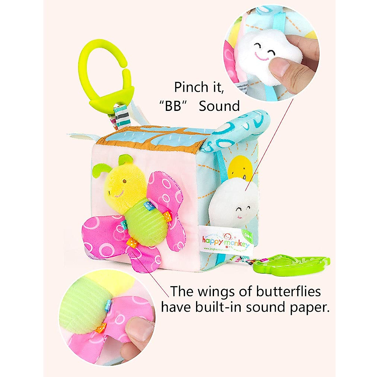 D-KINGCHY Baby CarSeat Stroller Toys, Soft Hanging Rattle Blocks, Thre-Dimensional Cloth Foam Grab Toy, Developmental Infant Toy with Sound, Teether, Mirror for 0-3 Years Old (Sky)