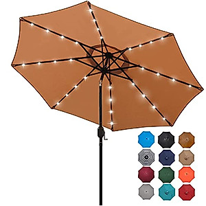 Blissun 9 ft Solar Umbrella, 32 LED Lighted Patio Umbrella, Table Market Umbrella, Outdoor Umbrella for Garden, Deck, Backyard, Pool and Beach (Tan)