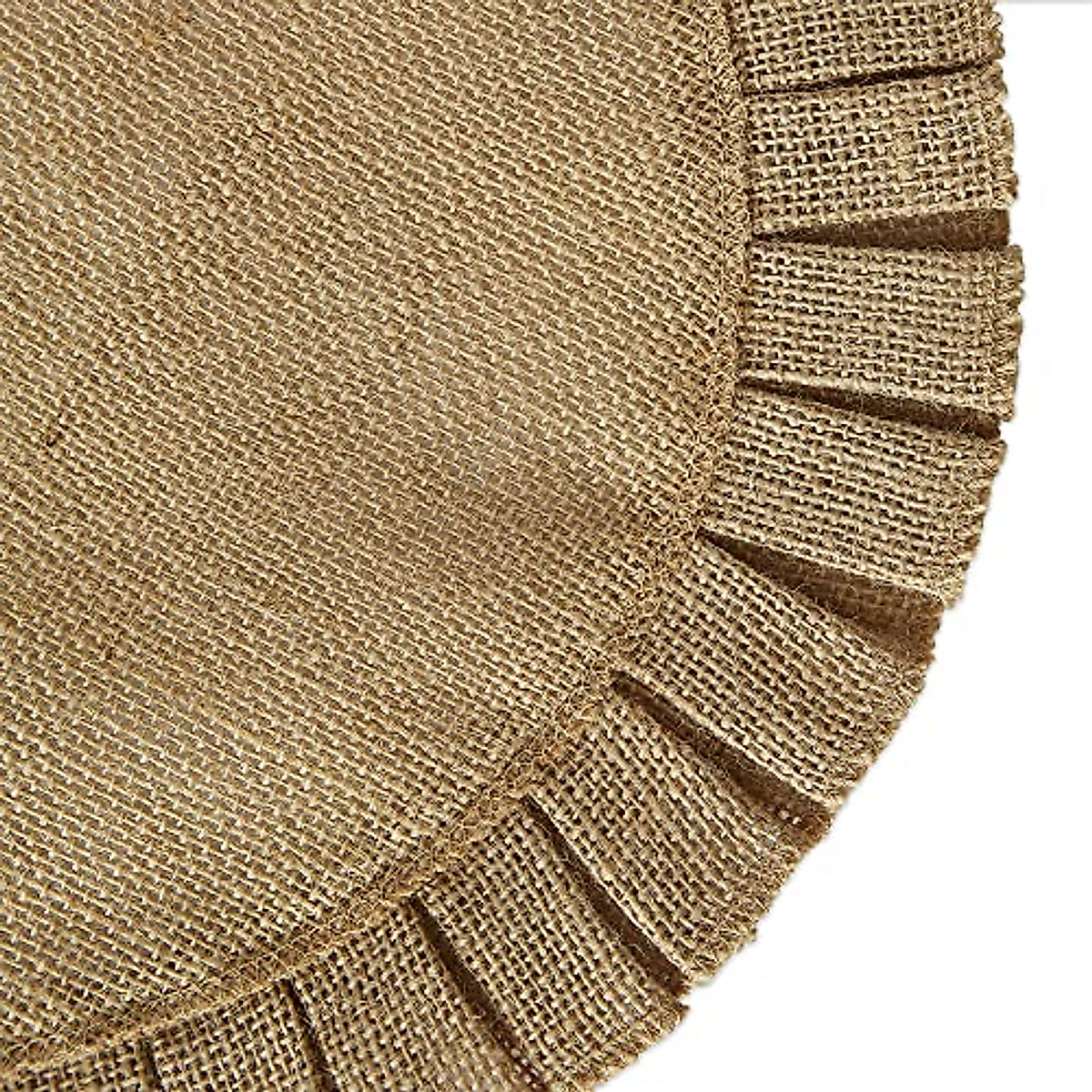 DII Jute Burlap Collection Kitchen Tabletop, Placemat Set, 15" Round, Ruffle Trim Natural, 6 Count