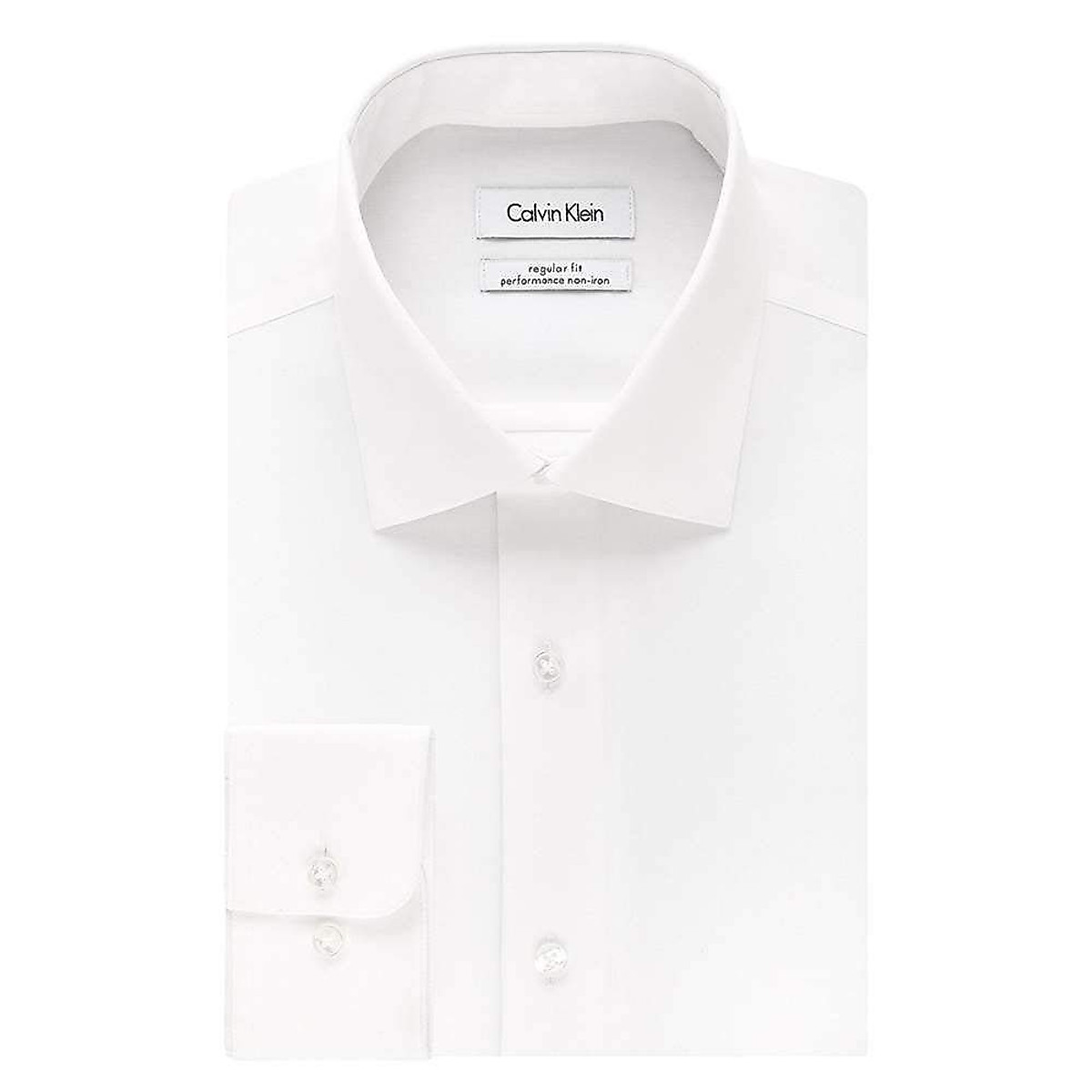 Calvin Klein Men's Regular Fit Non Iron Herringbone Solid, White, 16/32-33