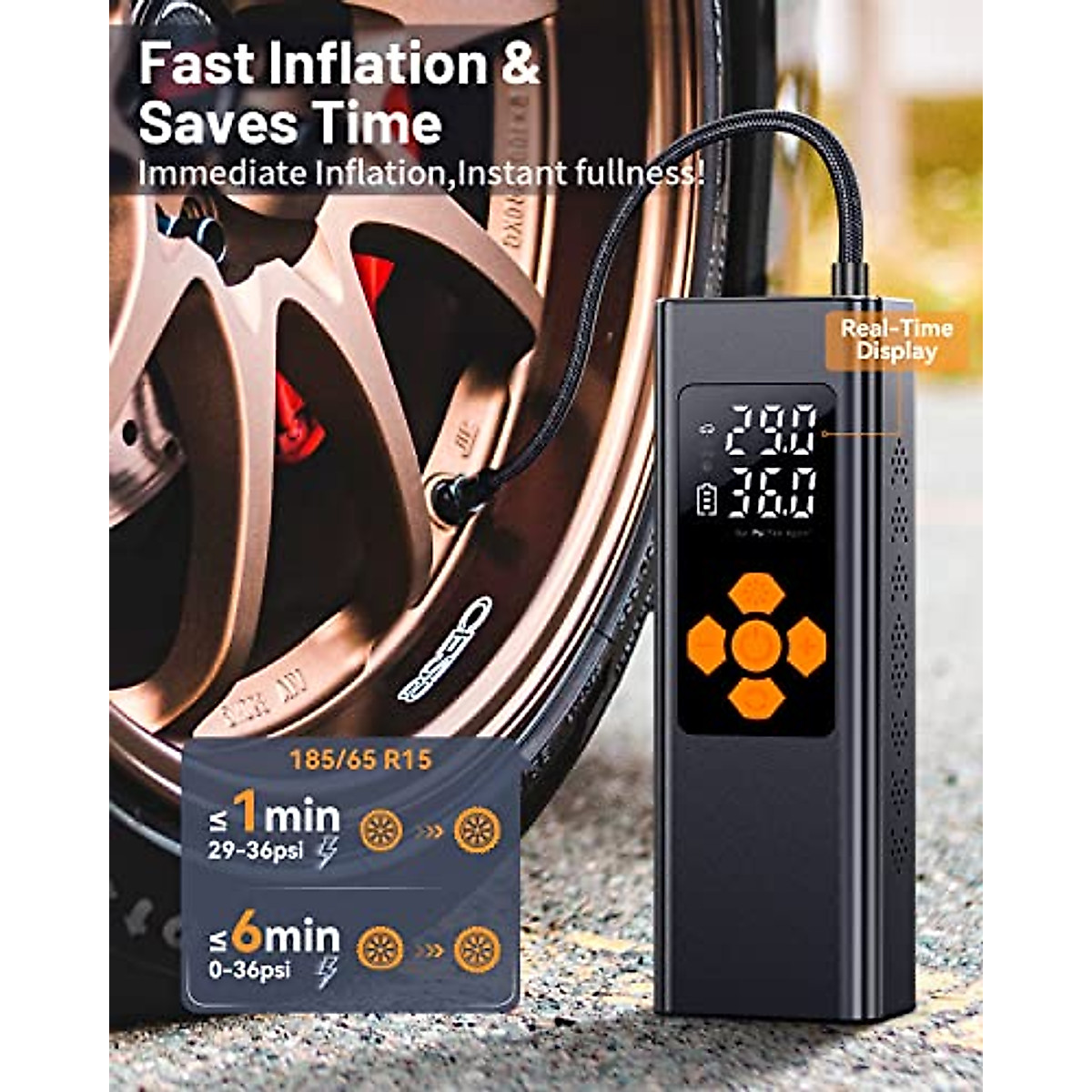 Pumteck Tire Inflator Portable Air Compressor: 150PSI Tire Pump with Dual Power Included 7800mAh Battery & 12v DC Adapter - Electric Wheel Pump with LED Digital Display for Car Motorcycle Bike Ball