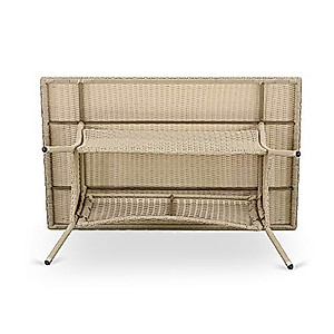 East West Furniture Valencia 5 Piece Outdoor Wicker Patio Furniture Sets Includes a Rectangle Bistro Dining Table with Glass Top and 4 Balcony Armchair with Cushion, 35x55 Inch, Cream