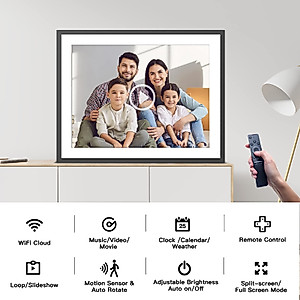 Large-Digital-Photo-Frame 32GB Electronic Photo Frame - 17-Inch Dual-WiFi Cloud Frame, FHD Touch Screen, Full Function, Auto-Rotate, Share Photos Video via App Email, Free Cloud, Gift for Grandparents