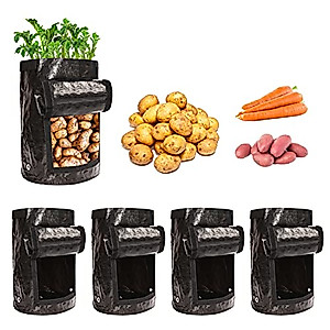 DAIKOYE 4-Pack 10 Gallons Grow Bags Potato Planter Bag with Access Flap and Handles for Harvesting Potato, Carrot, Onion, Tomato and Vegetables