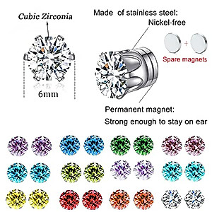 Spiritlele 12 Pairs Colors Cubic Zirconia Magnetic Earrings Clip on Non Piercing Earrings Set Unisex (Six Prong Cytal)