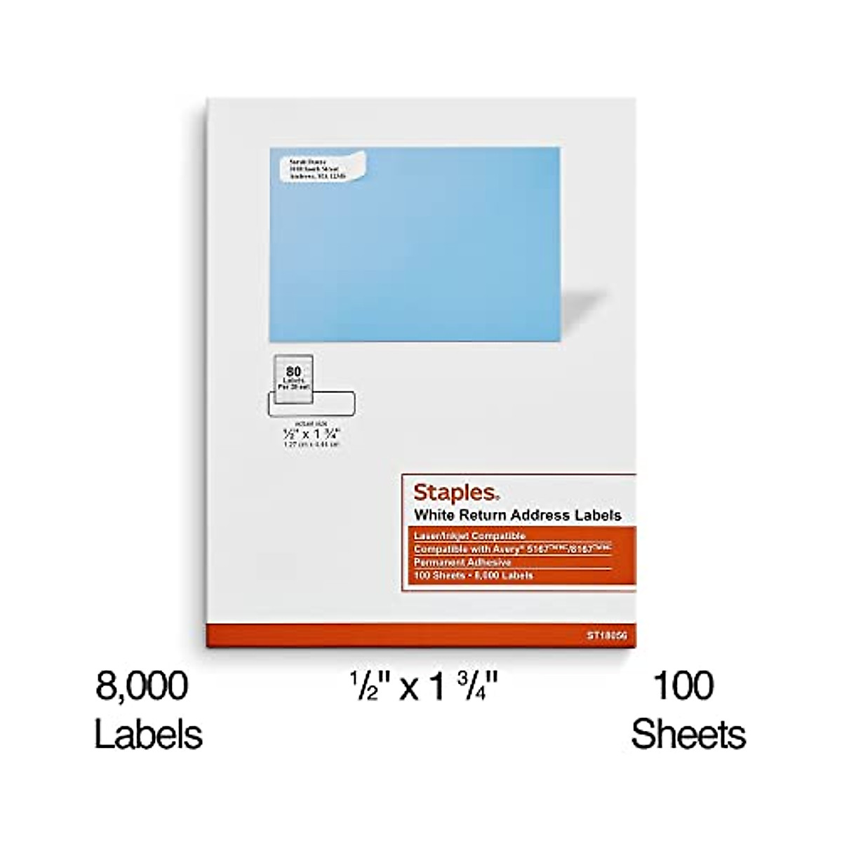 Staples 573945 Laser/Inkjet Shipping Labels 0.5-Inch W X 1.75-Inch L White 80 Labels/Sheet