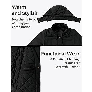 wantdo Women's Warm Thickened Parka Jacket with Removable Hood Black, XL