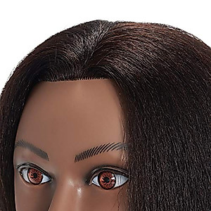 Traininghead 100% Real Hair Mannequin Head Training Head Cosmetology Doll Head Manikin Practice Head Hairdresser With Free Clamp Holder Female (Black Hair A)