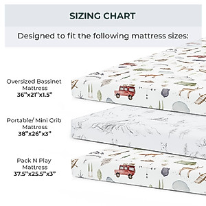 Pobibaby - 2 Pack Premium Pack N Play Sheets Fitted for Standard Pack and Plays and Mini Cribs - Ultra-Soft Cotton Blend, Stylish Woodland Pattern, Safe and Snug for Baby (Explore)