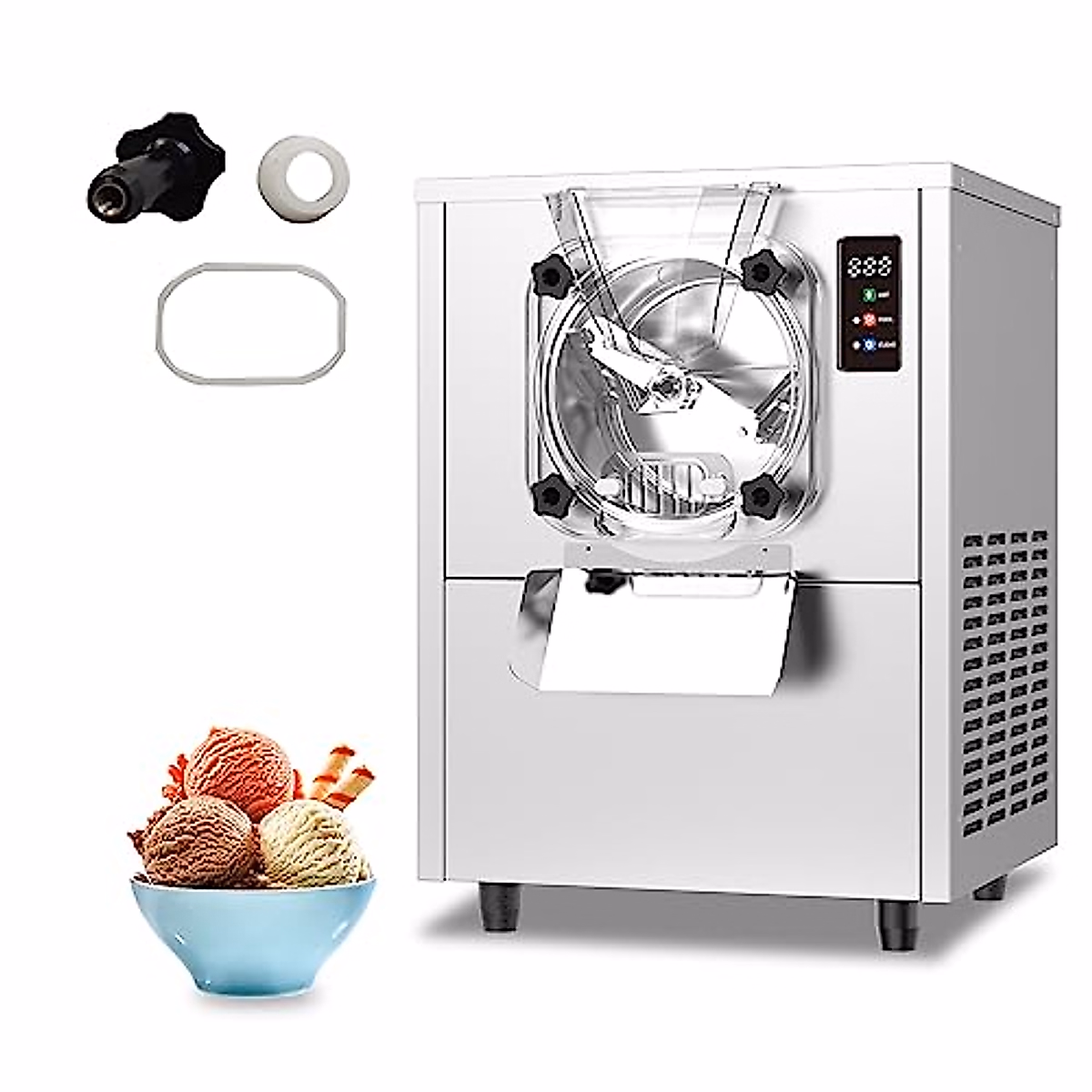 BZD Commercial Gelato Hard Ice Cream Machine - 1400W 4.3 to 5.3 Gallons Per Hour with LED Panel Auto Clean Perfect 110V Ice Cream Machine for Snack Bars Restaurants supermarket