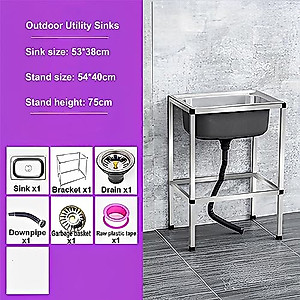 1 Compartment Restaurant Kitchen Utility Sink, Free Standing Mobile Sink Single Bowl, Multifunction Washbasin, Easy to Clean, for Laundry Room Bathroom Farmhouse Garage (Size : A 53x38cm/20.8x15in)