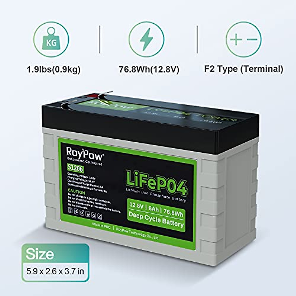 12V 6Ah LiFePO4 Lithium Battery, RoyPow 12V 6Ah LiFePO4 Battery 3500 Cycles 12V Deep Cycle LiFePO4 Battery with Low-Temperature Cut-Off, 9 Amp Discharge Rate for Power Wheel, Scooters, Fish Finders