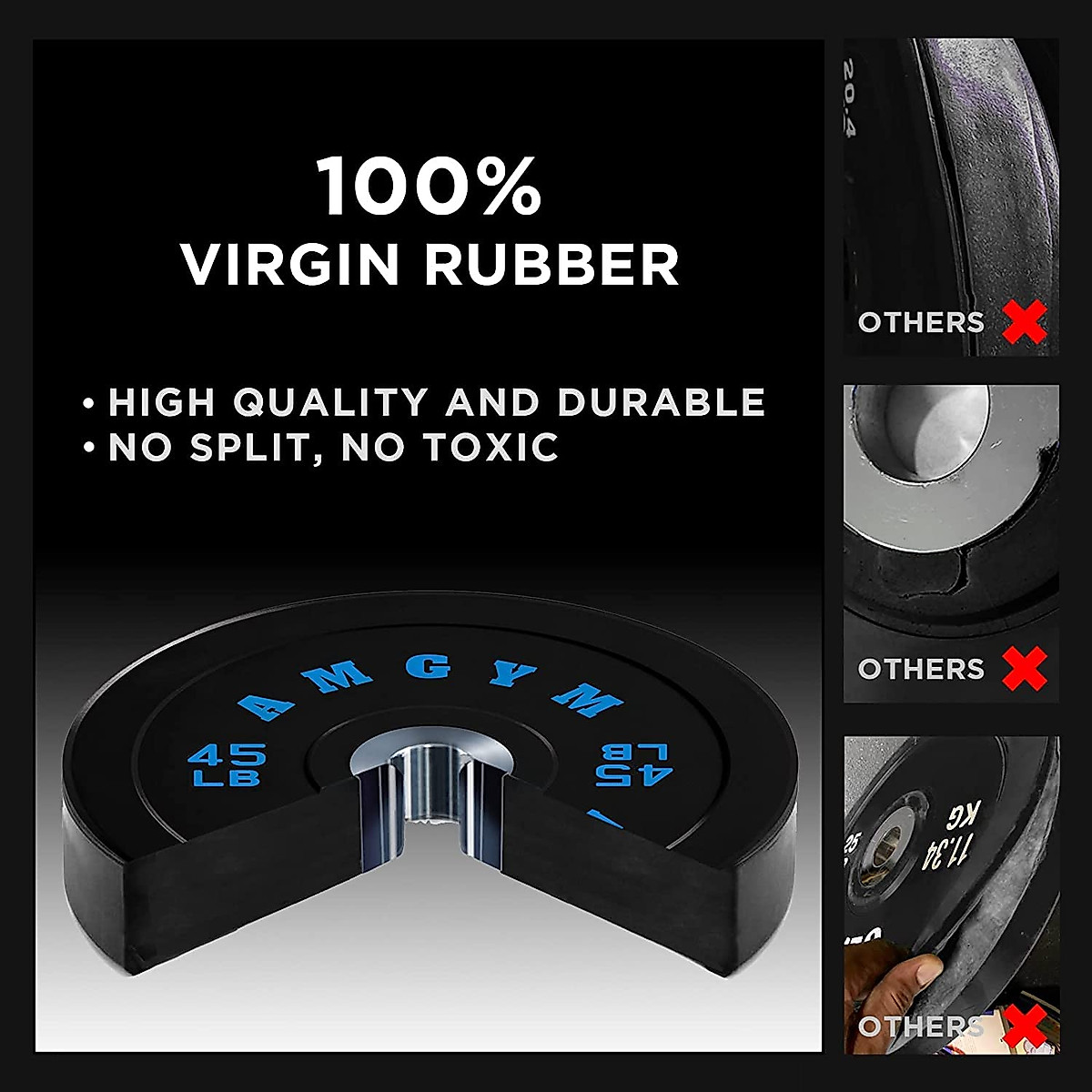 AMGYM Bumper Plates, 2-inch Bumper Plate, Color Coded Olympic Gym Weights with Steel Hub, Set with High Density Rubber (100 LB 2x15+2x35LB)