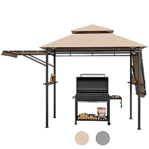 Tangkula 13.5x4 Ft Grill Gazebo with Dual Side Awnings, Double Tier BBQ Gazebo with 2 Side Shelves, Heavy-Duty Steel Frame, CPAI-84 Barbecue Grill Gazebo Shelter for Patio, Garden, Beach, Terrace