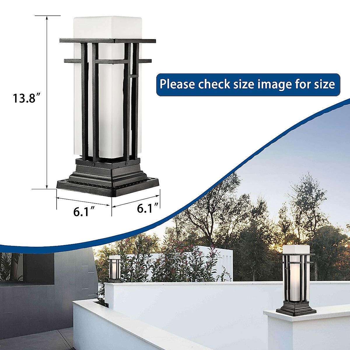 Antique House Outdoor Post Lights Hard Wired 1 Pack 6.1 Inch Lamp Post Lights Outdoor Waterproof Modern Outdoor Light Post for Yard Aluminum and Frosted Glass