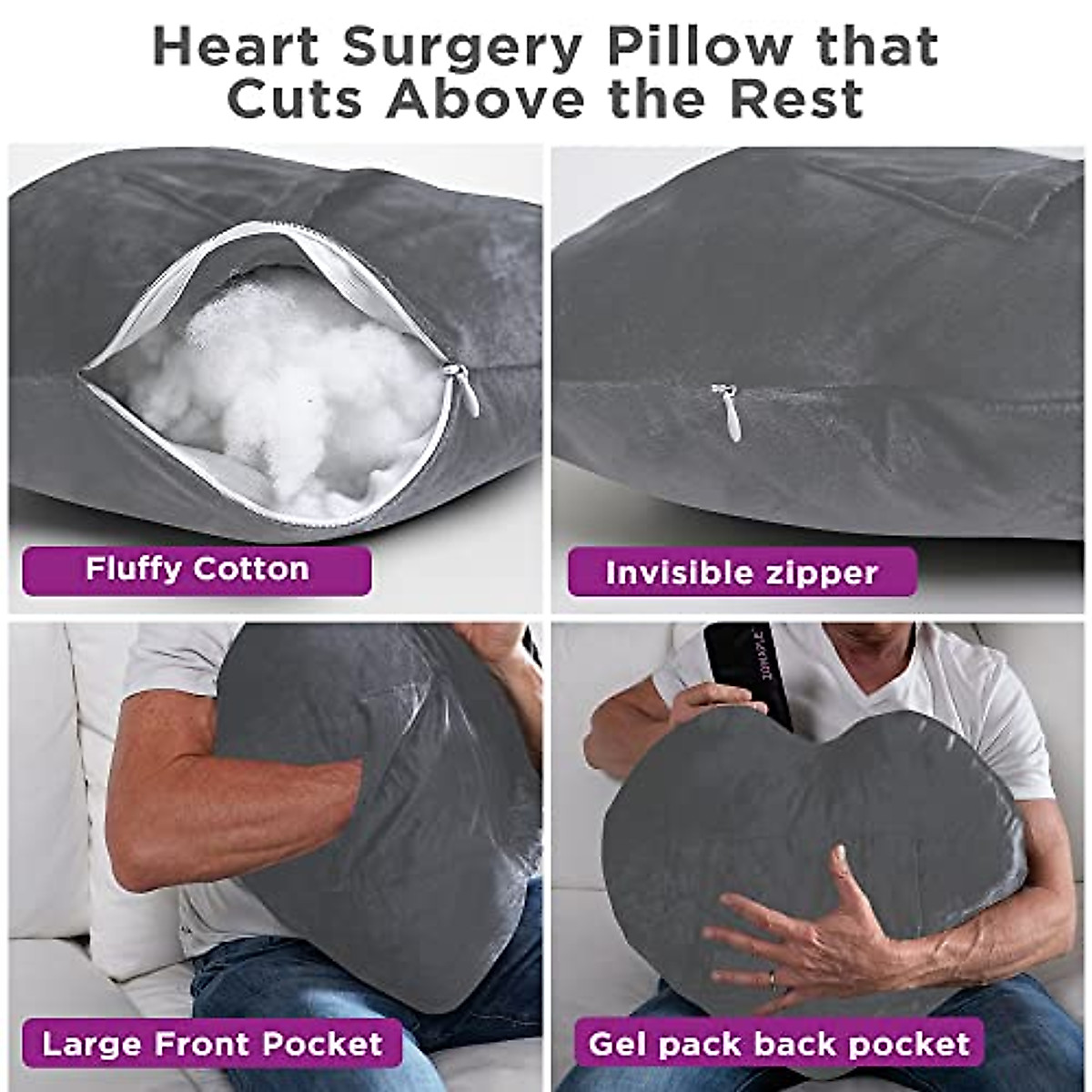 Zomaple Heart Pillow for After Heart Surgery - Open Heart Surgery Recovery Pillow - Cardiac Cough Pillow Recovery Gift for Mastectomy, Hysterectomy and Abdominal Surgery - Gel Pack (Included Items)
