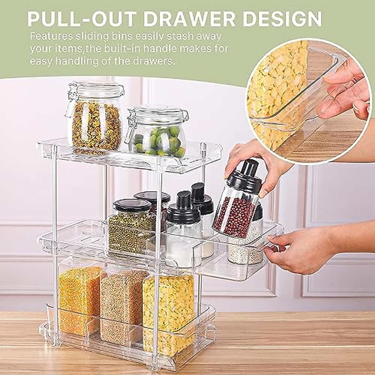 3 Tier Clear Bathroom Storage Organizer with Dividers, Pull Out Under Sink Organizers and Storage, Multi-Purpose Cabinet Organizers and Storage for Bathroom, Kitchen, Pantry, Vanity, Countertop