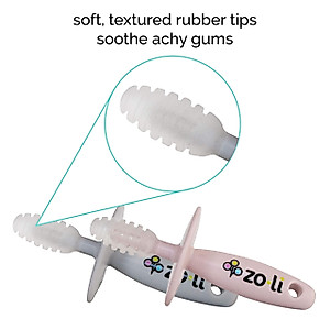 ZoLi Chubby Gummy teether | 2 Pack Baby Teething Relief - Blush/Grey, BPA Free Teething Stick - Teething Toy