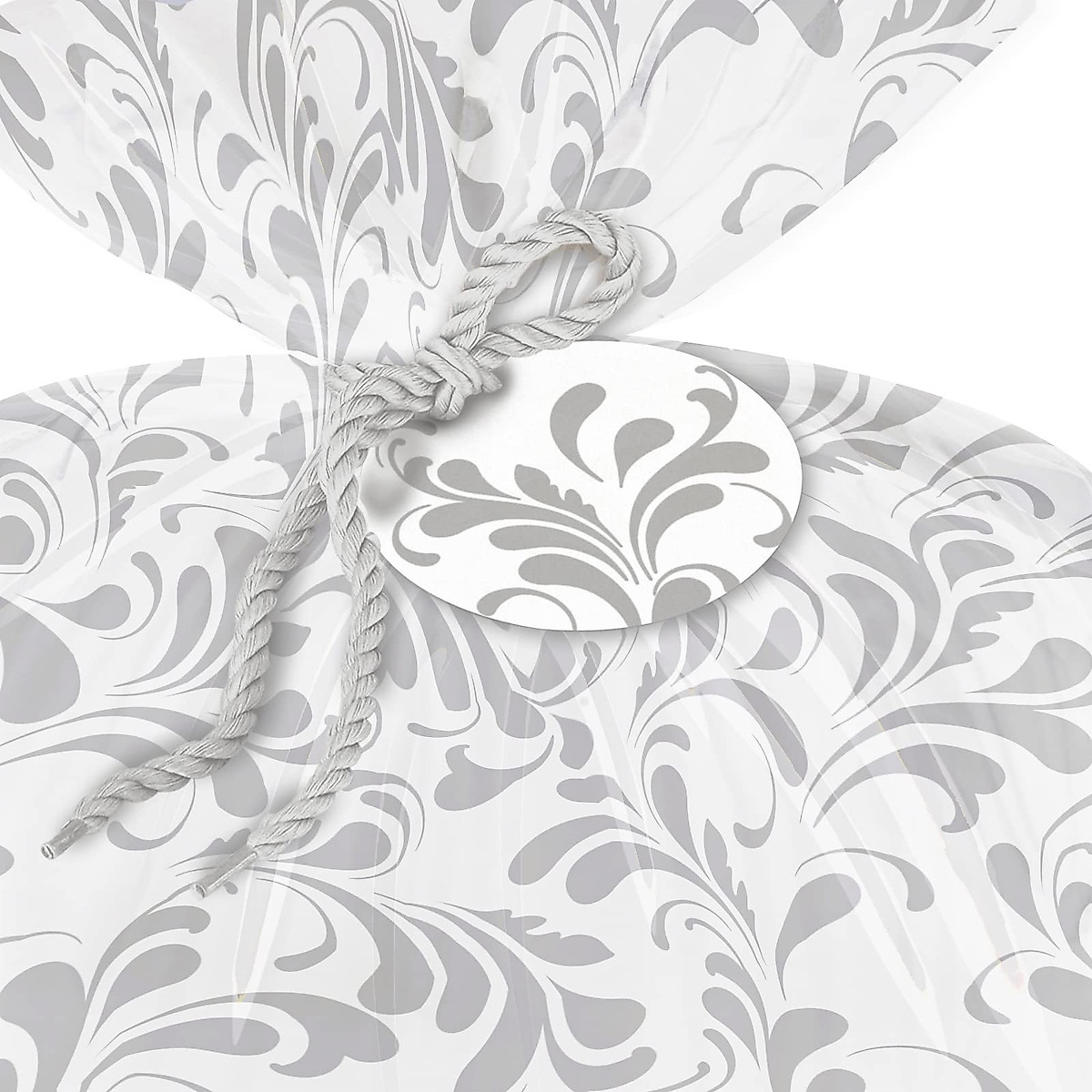 WRAPAHOLIC 56" Large Plastic Gift Bag - Silver Floral Design for Birthdays, Mother's Day, Wedding, Baby Shower, Parties, or Any Occasion - 56" H x 36" W