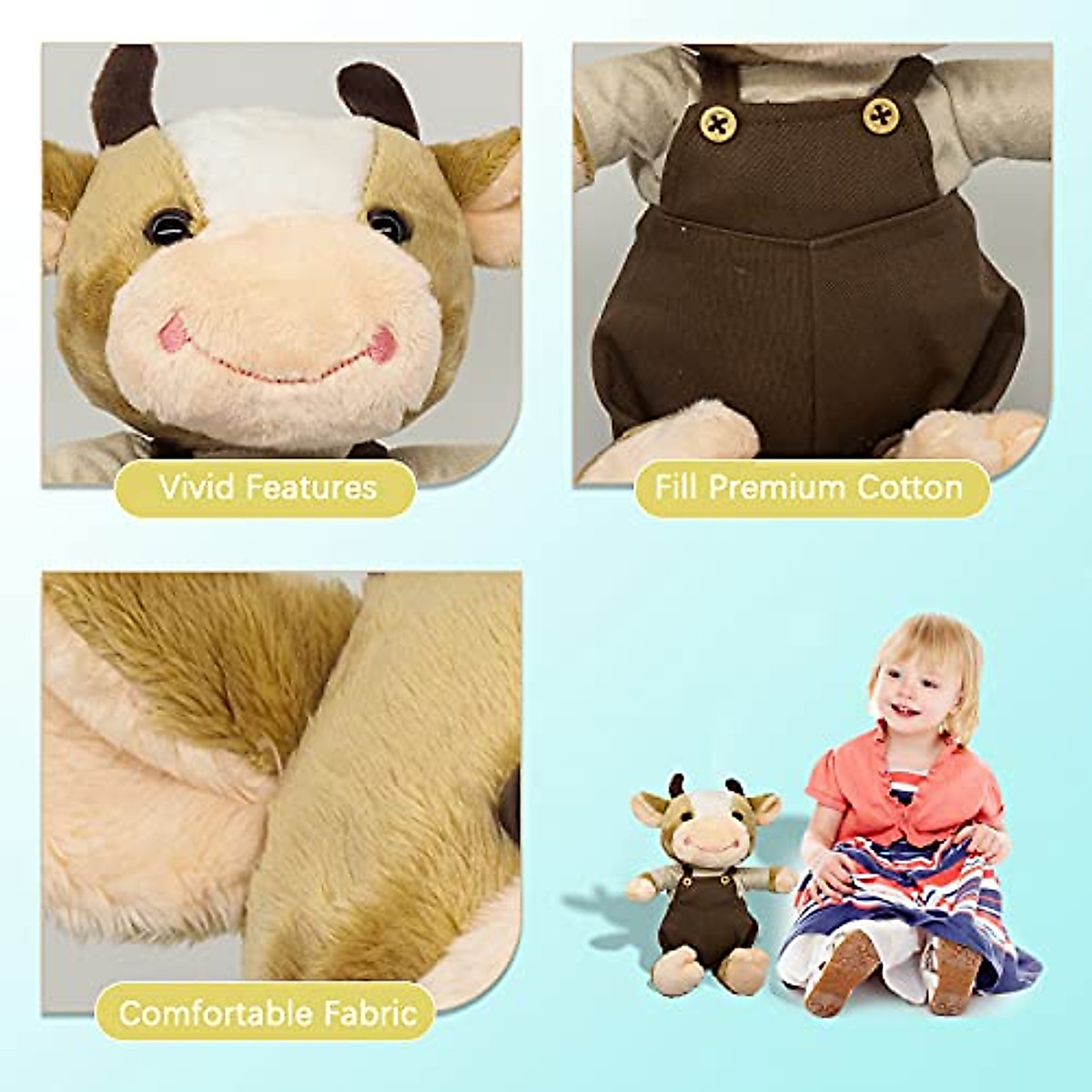 Rural Cow Stuffed Animals-Cute Stuffed Cow Plush with White Veil-Fluffy Cow Plush Toys-Comfortable for Birthday Gift 12.5 Inches