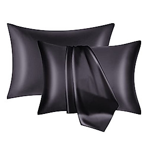 NOLRDR Mulberry Silk Pillowcase 2 Pack for Hair and Skin with Hidden Zipper,Both Sides 19 Momme Smooth and Breathable Silk Pillow Cases Set of 2 (Black, Standard 20''×26'')