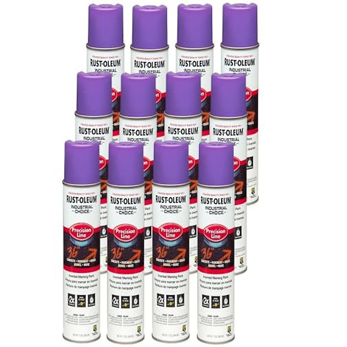 Rust-Oleum Industrial Choice 1869838-12PK Inverted Water-Based Marking Spray Paint, 17 Oz, Fluorescent Purple, 12 Pack