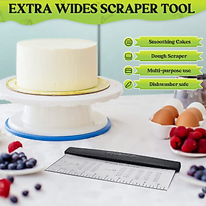 HULISEN Large Bench Scraper for Baking, 10 inch Dough Pastry Scraper with Measuring Scale, Stainless Steel Cake Scraper, Pizza Cutter, Food Chopper, Bread Separator Knife