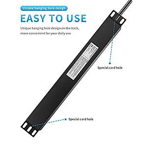 KMC 6-Outlet Metal Power Strip Surge Protector, Metal Mounting Brackets, 6 Foot Extension Cord, 1800 Joules, 125V/15A, Black