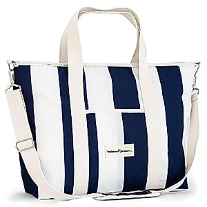 Business & Pleasure Co. Holiday Cooler Tote Bag - Cute Vintage Beach Tote Bag - Totes Drinks or Beach Essentials - Leakproof Lining - Navy Crew Stripe, 42L