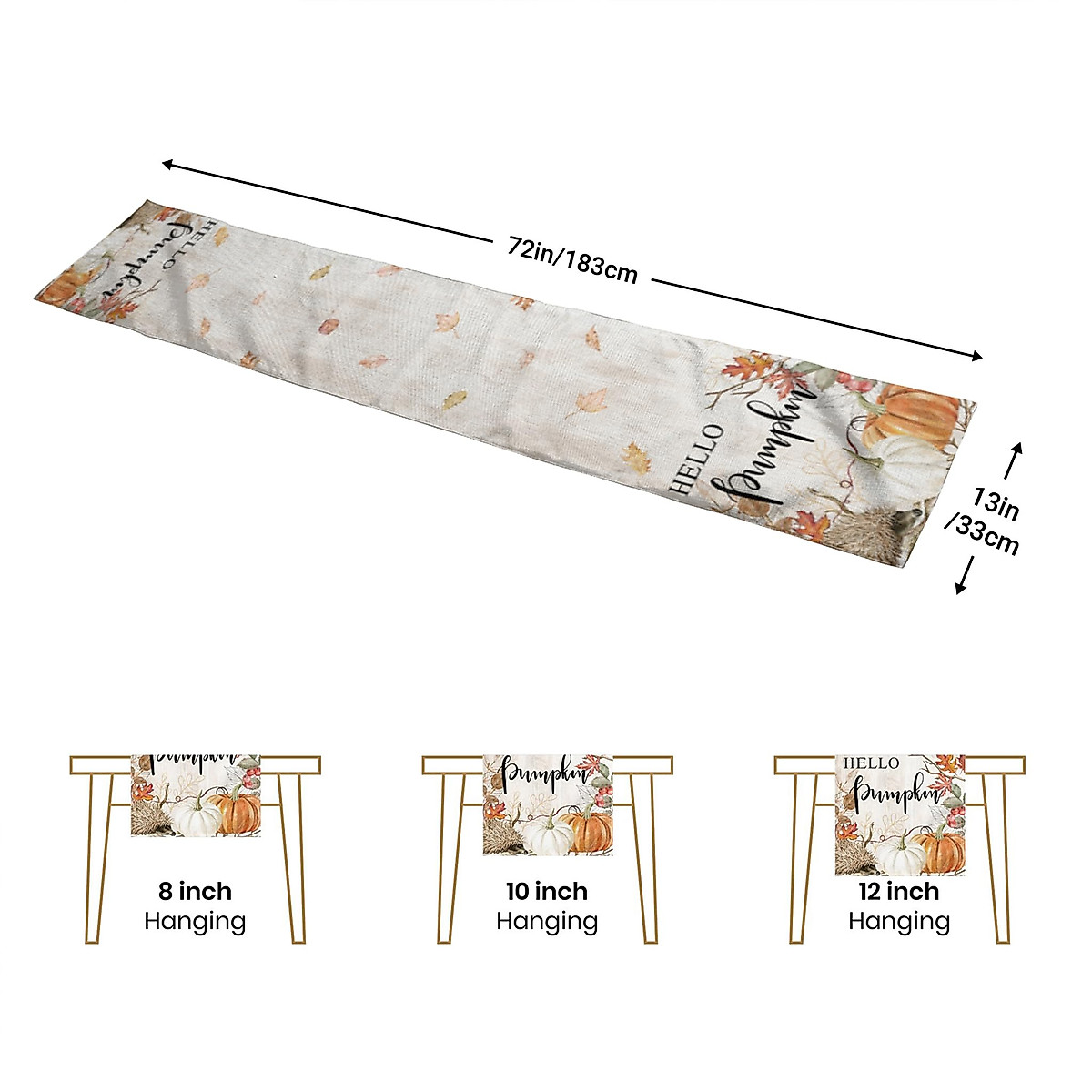Fall Decor Table Runner 72 Inches Long, Pumpkin Orange Dresser Scarves Thanksgiving Kitchen Dining Table Setting Decoration for Holiday Party Wedding