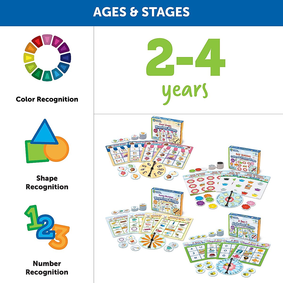 Learning Resources Super Spring Bingo Bundle Preschool Game - Ages 3+ Colors, Shapes, and Numbers Recognition, Preschool Learning Games, Toddler Games