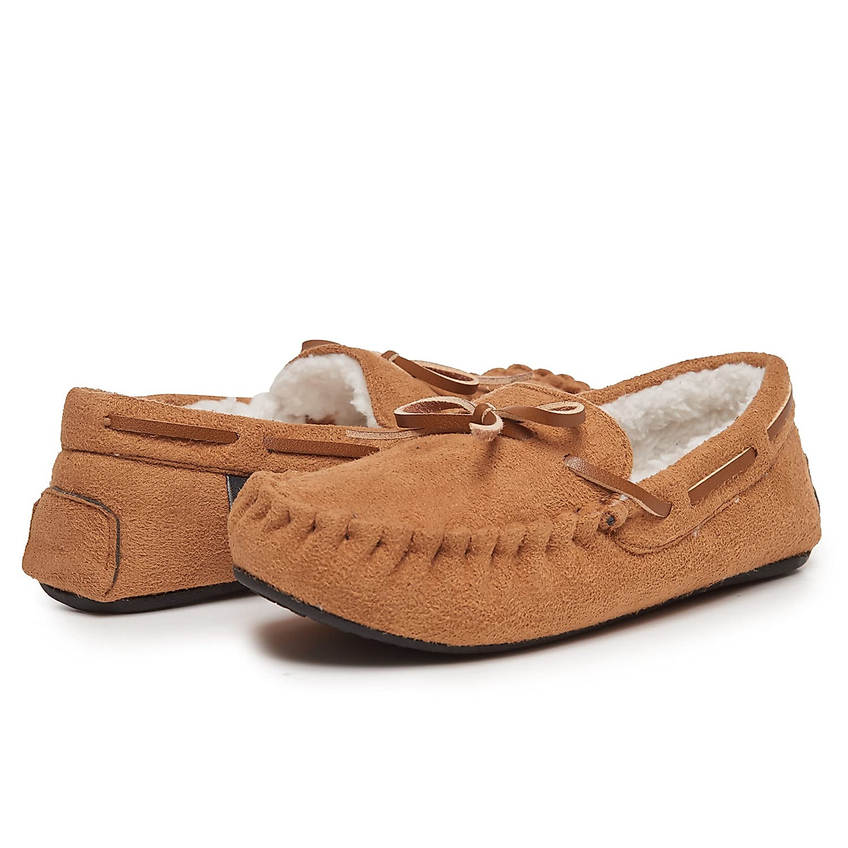 Lucky Brand Boy's Micro-Suede Cozy Moccasin Slippers with Faux Sherpa Lining